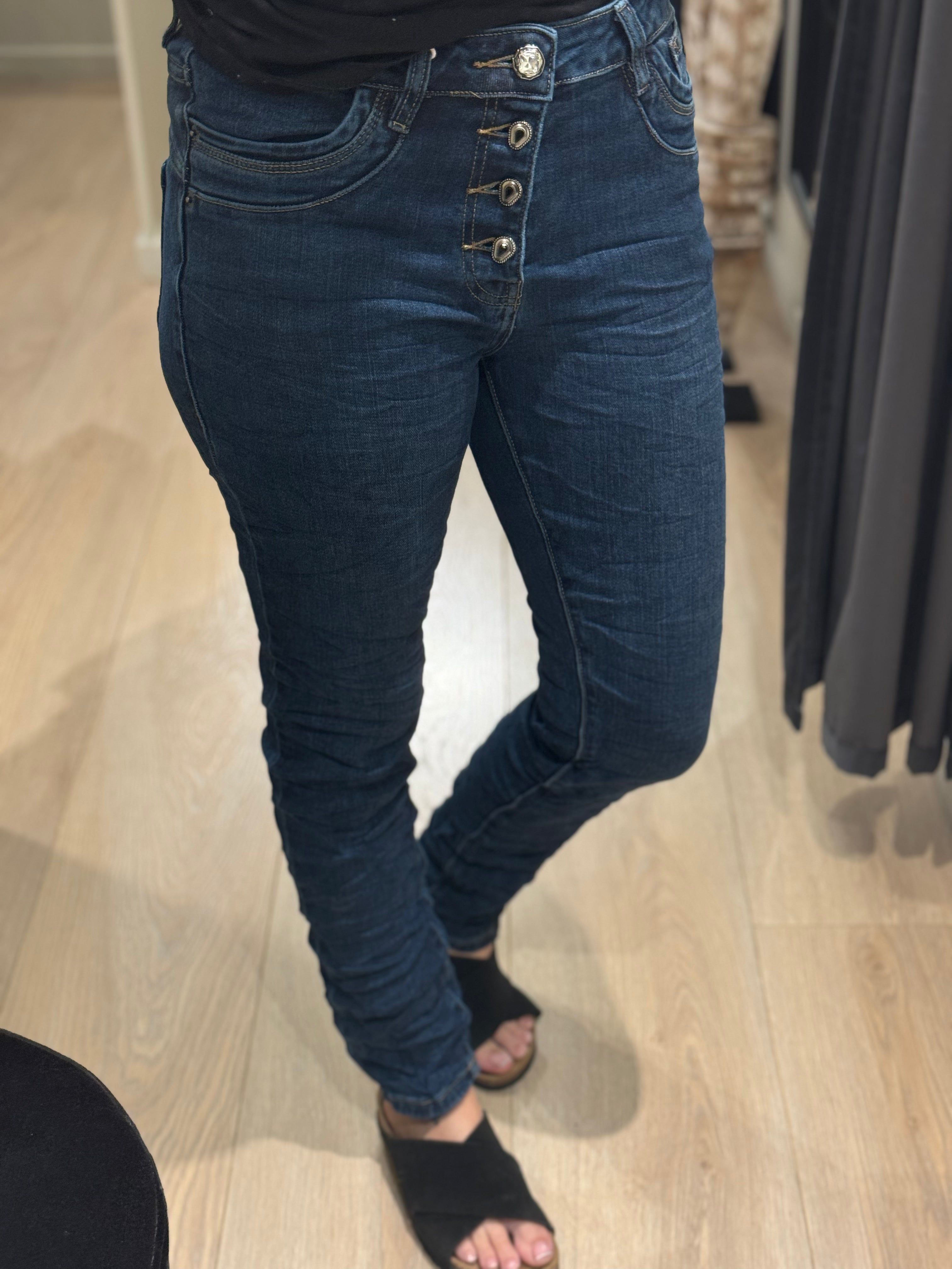 Jewelly - Jeans - Mørk m. glitter knapper – By Lagoni